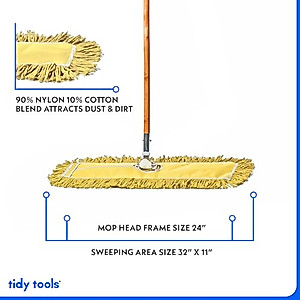 24 Inch Yellow Dust Mop with Wood Handle and 24 Inch Dust Mop Refill Bundle - 6 Mop Sets and 6 Refills