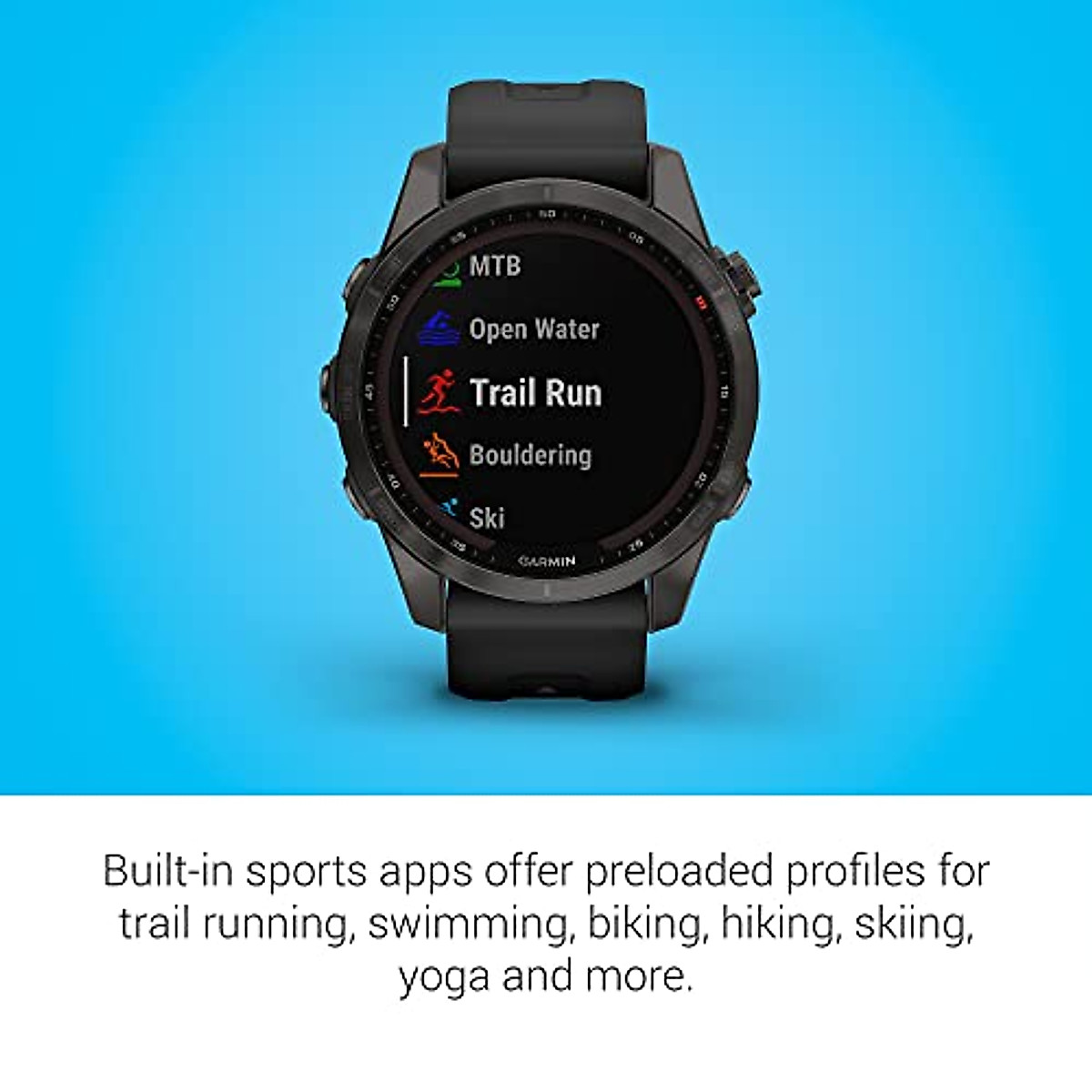 Garmin fenix 7S Sapphire Solar, Smaller adventure smartwatch, with Solar Charging Capabilities, Rugged watch with GPS, touchscreen, wellness features, carbon gray DLC titanium with black band