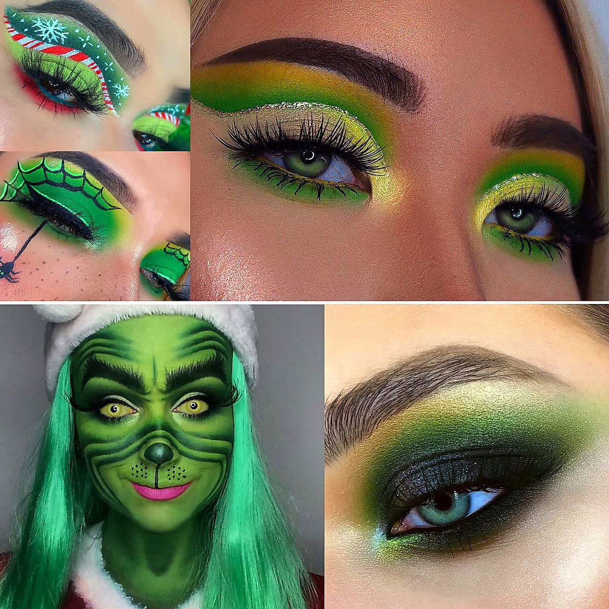 Afflano Grinch Green Eyeshadow Palette Highly Pigmented, Long Lasting Blendable Small Yellow Forest Dark Emerald Green Eye shadow Pallet for Hazel Eyes, Christmas Halloween Green Eye Makeup Gift