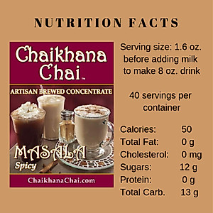 Chaikhana Chai - Spicy Masala Chai Concentrate - Slow Brewed with Organic Black Tea, Ginger and Fresh Crushed Spices - 1/2 Gallon - Makes (40) 8 oz. Drinks