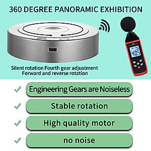 Rotating Display Stand - Spinning Display Stand with Colored Lights - Lighted LED Base for Glass Art with 4 Revolving & 8 Light Modes - Electric & Battery-Operated Platform - 5.1x1.2" (Silver)