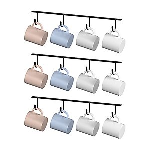 ORZ 3 PCS Coffee Mug Hooks Under Cabinet, Load Up to 12 Mug Cup (Black)