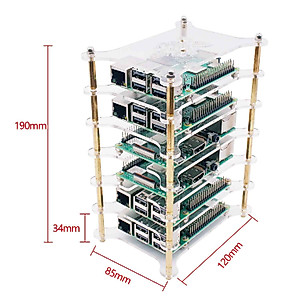 Yahboom Raspberry Pi 5 4B 3B+ 3B 2B B+ Cluster Case 6-Layers Acrylic Dog Bone Plate Stack Clear Case Box Enclosure Case