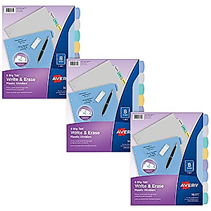 Avery Big Tab Write & Erase Durable Plastic Dividers for 3 Ring Binders, 8-Tab Sets, Pastel Colors, 3 Sets of Binder Dividers, Great for Organizing Reports, Presentations, and More (31351)