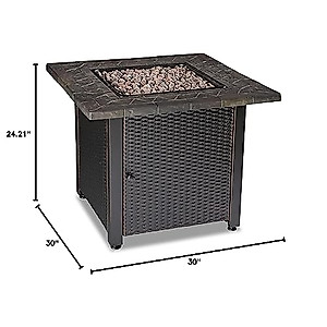 Endless Summer 30 Inch Square 30,000 BTU LP Gas Outdoor Fire Pit Table with Mosaic Resin Mantel, Steel Wicker Design Base, and Lava Rock, Black