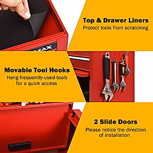 Goplus 6-Drawer Rolling Tool Chest, 3-in-1 Tool Box Organizer w/ Auto Locking System & Lockable Wheels & Sliding Drawers & Detachable Top, Tool Storage Cabinet for Garage Workshop, Red