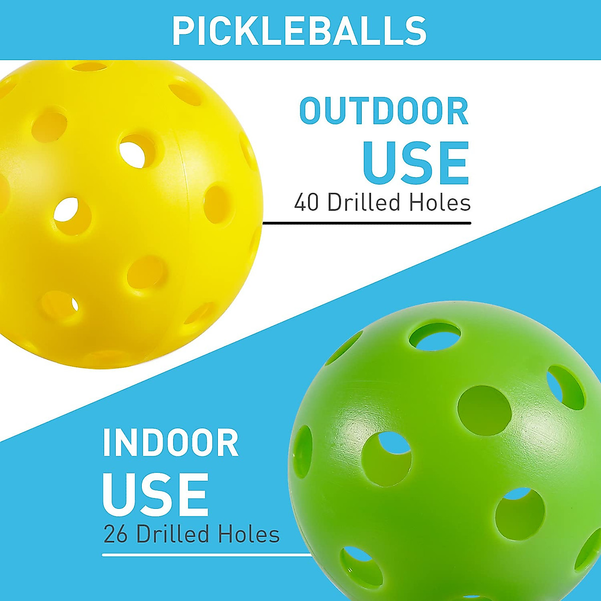 Pickleball Balls Indoor and Outdoor, 40 Holes Yellow Pickleball Balls for Outdoor Sport & 26 Holes Green Pickle Ball for Indoor, Highly Durable and Consistent Bounce