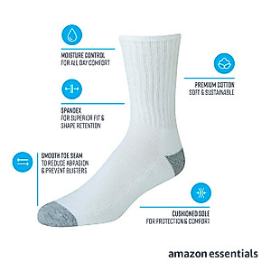 Amazon Essentials Men's Cotton Half Cushioned Crew Socks, 10 Pairs, Black, 6-12