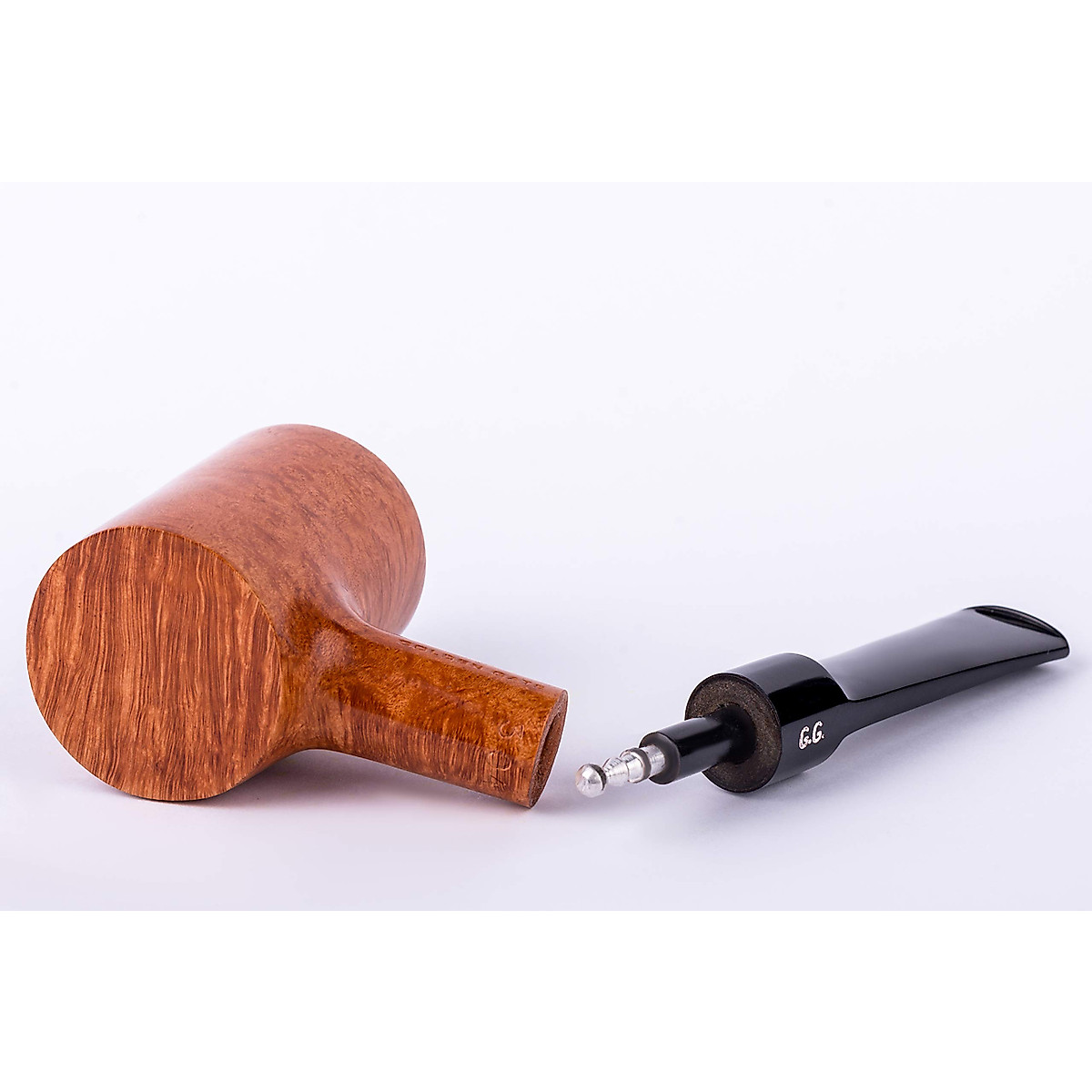 Wooden Tobacco Smoking Pipe, Self-Standing, Hand Carved of Briar Root, Metal cooling filter, Comes with Pouch, Boxed (Poker, Gold)