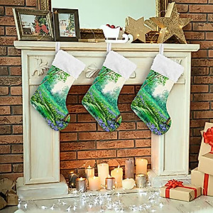 Kigai Christmas Stockings Silent Forest Large Candy Stockings Stuffers Kids Cute Xmas Sock Decorations 1PC for Home Holiday Party 12" x18"