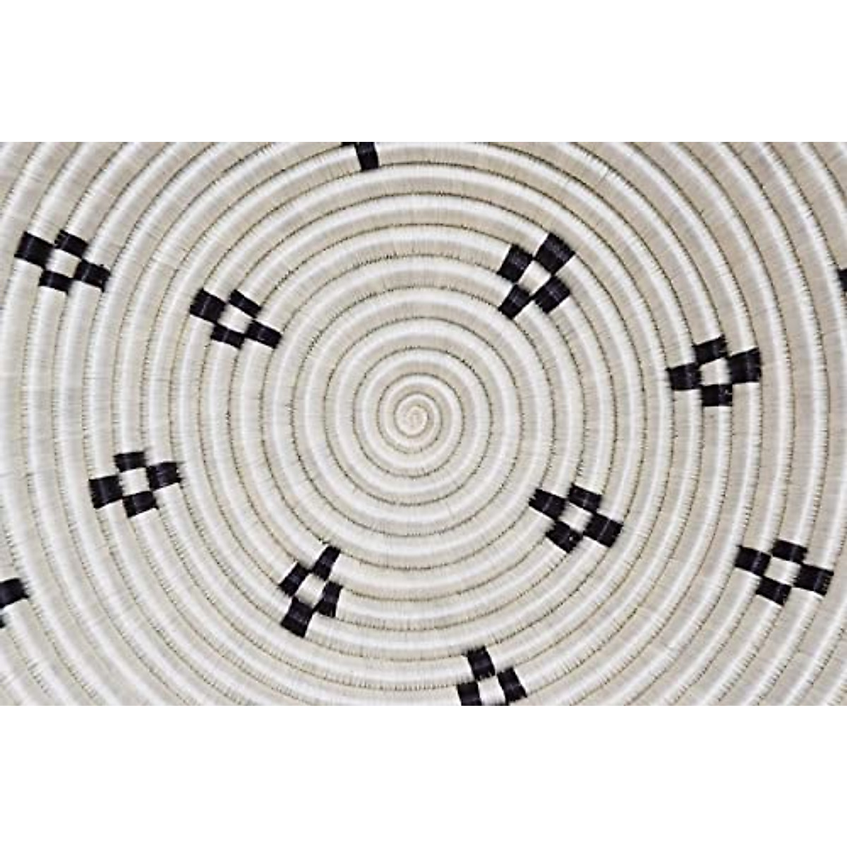 Large Hand Woven African Basket - 12 Inches Sisal & Sweetgrass Basket - Woven Bowl - Handmade in Rwanda, Cotton White, Black, RB209