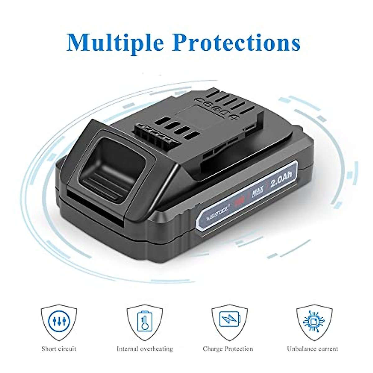 WISETOOL 2000mAh 20V Replacement Battery,20V MAX Lithium Ion Rechargeable Battery with Real-time Capacity Indicator,2000MAH Battery Pack,Only Compatible 20V Cordless Tools