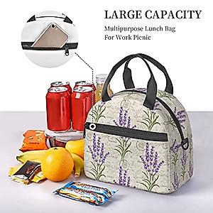 Vintage Lavenders Floral Lunch Bag Reusable Insulated Lunch Tote Bag Lunchbox Container With Adjustable Shoulder Strap For Office Work School Picnic Travel