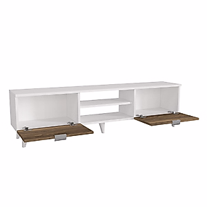 DORPEK Tealo Tv Stand White - Walnut, Tv Cabinet for TVs up to 65", Tv Bench with 2 Drawers and 2 Open Shelves, Tv Storage Unit for Living Room and Bedroom