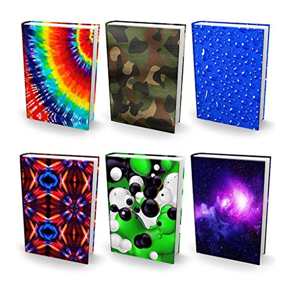 Book Sox Stretchable Book Cover: 6 Print Value Pack. Fits Most Hardcover Textbooks up to 9 x 11. Adhesive-Free, Nylon Fabric School Book Protector Easy to Put On Jacket wash Re-use (Print2020)