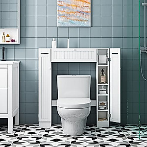 Over-The-Toilet Storage Cabinet with 2 Side Doors, Freestanding Toilet Cabinet Organizer with Adjustable Shelves & Paper Holder, Bathroom Space Saver with Pull-Down Door, Toilet Rack, White