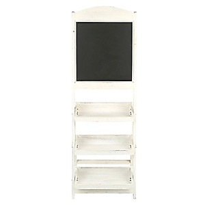 MyGift Vintage White Wood Sidewalk A Frame Chalkboard Sign Stand with 3 Display Shelves