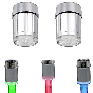 2 Pack 3-Color Temperature Sensitive Gradient LED Water Faucet Light Water Stream Color Changing Faucet Tap Sink Faucet for Kitchen and Bathroom