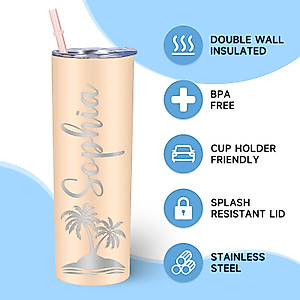 Custom Vacation Tumbler with Name, Girls Trip Cups for Best Friends, Bachelorette Trip Gifts for Girls, Personalized Beach Tumblers for Women Family Member, 20 oz Insulated Tumbler with Lid and Straw