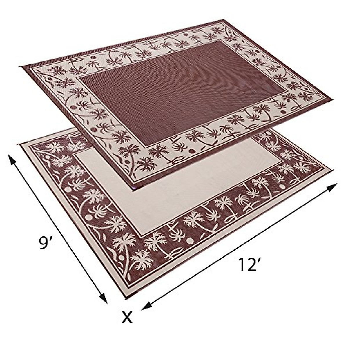 Stylish Camping Outdoor Patio / RV Camping Mat - Palm Tree (Brown/Beige, 9-Feet x 12-Feet) - 209127