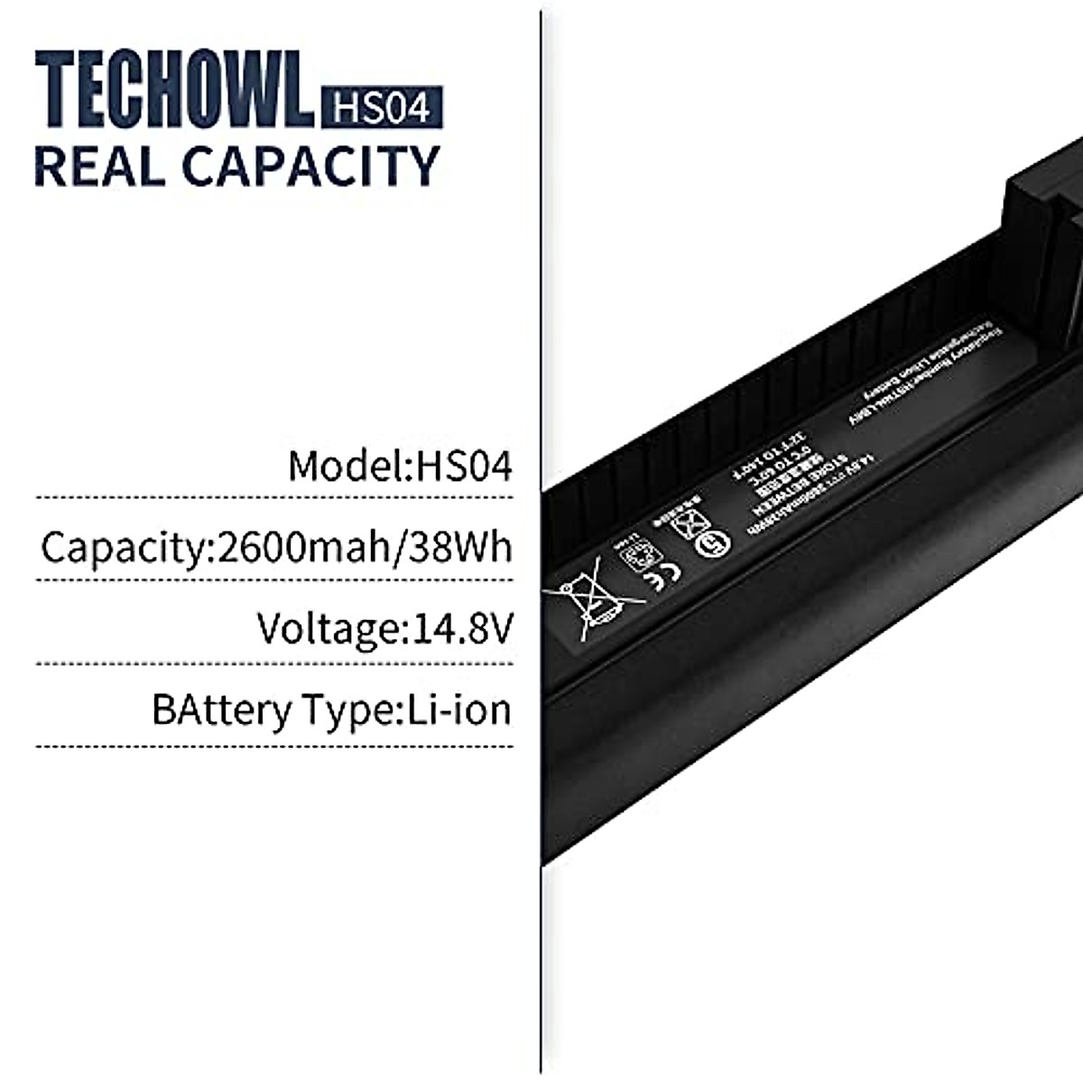807956-001 Replacement Battery For Hp Laptop Battery, TECHOWL HS03 Battery Compatible With HP Spare 807956-001 laptop battery 807957-001 HP Battery HS04 - High-Performance Spare Battery [2600mAh/38Wh]