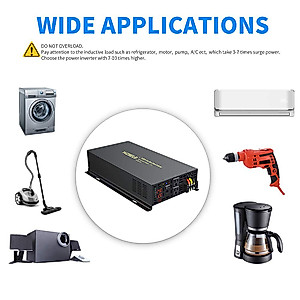 WZRELB Power Inverter Pure Sine Wave 3500Watt 48V DC to 110V 120V AC with Remote Control,Dual US Outlets for RV Car Solar System