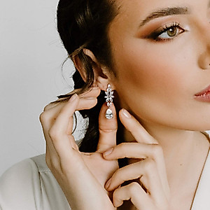 SWEETV Marquise Wedding Earrings for Women Brides Birdesmaids, Silver Crystal Cubic Zirconia Bridal Drop Earrings for Wedding Prom Jewelry