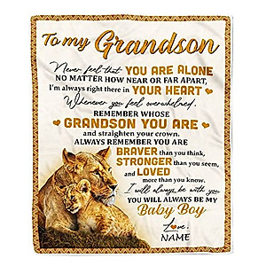 CenturyTee Personalized to My Grandson Blanket from Grandma Gigi Lion Never Feel That You are Alone Great Grandson Birthday Christmas Bed Quilt Fleece Throw Blanket (50 x 60 Inches - Youth Size)