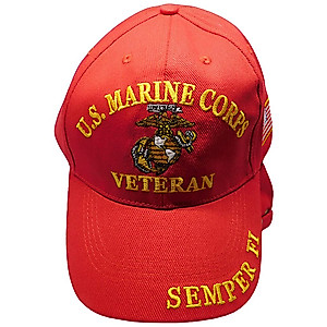 Marine Corps Veteran EGA Semper Fi Red Cotton Adjustable Embroidered Baseball Hat Cap Officially Licensed CP00313
