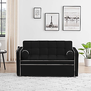 Antetek Upgraded Sleeper Sofa Couch Bed with Phone Holder, 3 in 1 Small Modern Convertible Velvet Loveseat Futon Sofa w/Pullout Bed, Adjustable Backrest for Living Room Apartment, Small Space, Black