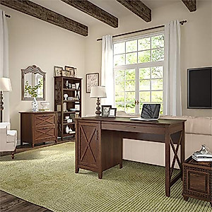 Bush Furniture Key West 54W Computer Desk with Storage, 2 Drawer Lateral File Cabinet and 5 Shelf Bookcase in Bing Cherry