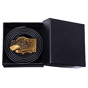 Hi-Tie Mens Belt American Eagle Gold Buckle Sliding Leather Waist Belt Cowboys Belt