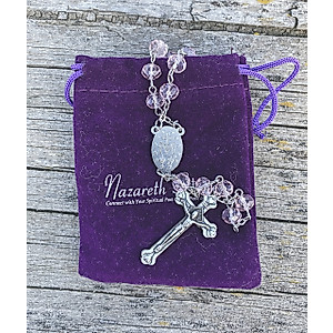 Nazareth Store Pink Pearl Beads Rosary Handmade Prayer Beaded Necklace with Miraculous Medal and Silver Cross