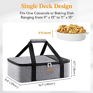 LUNCIA Insulated Casserole Carrier for Hot or Cold Food, Lasagna Lugger Tote for Potluck Parties/Picnic/Cookouts, Fits 9"x13" Baking Dish, Grey