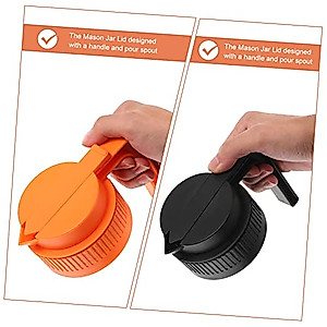 DOITOOL 2pcs Mason Jar Pour Lids Jar with Lid Wide Mouth Glass Jars Plastic Mason Jar Lids Syrup Dispenser for Coffee Bar Reusable Canning Lid Mason Jars with Handle Mason Jar Covers Seal