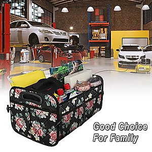 Deosk Trunk Organizer for Car, Collapsible Car Organziers and Storage with 6 Pockets, 50L Multi-Compartment Car Trunk Organzier, Car Accessories for Women/Men - Floral
