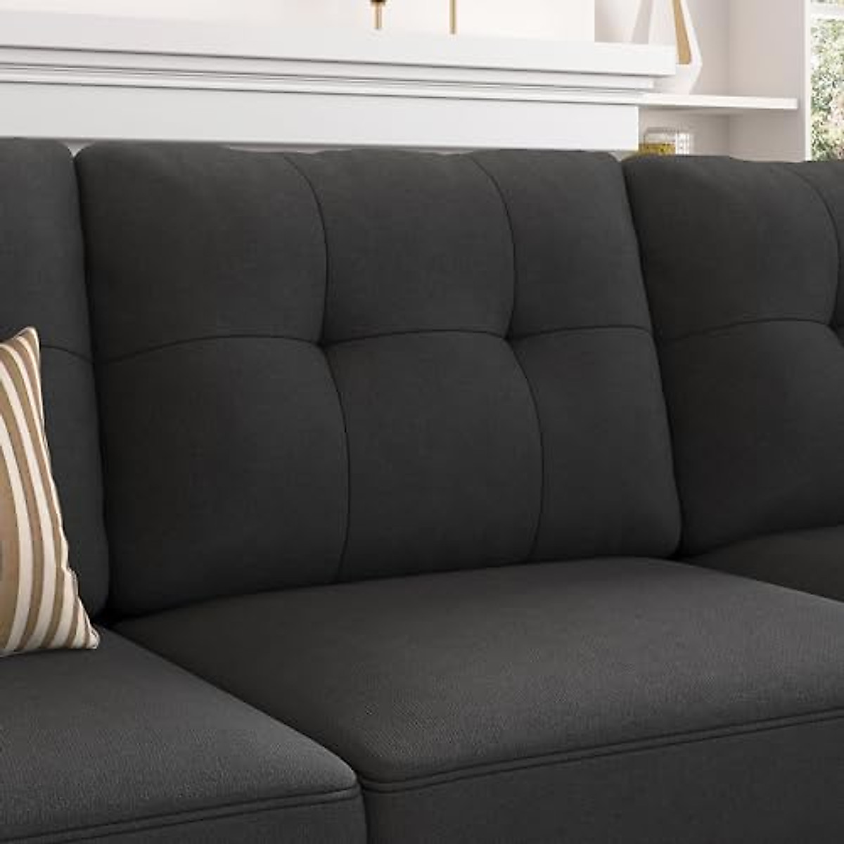 HONBAY Reversible Sectional Sofa L-Shape Sofa Convertible Couch 4-Seater Sofas Sectional for Apartment Deep Grey