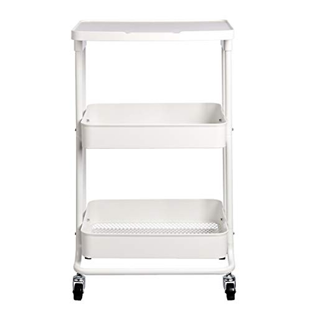 Amazon Basics 2-Tier Metal Kitchen/Utility Cart with Shelf, White