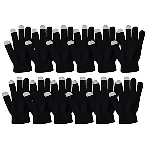 Winter Magic Gloves, 12 Pairs Stretchy Warm Knit Bulk Pack Mens Womens
