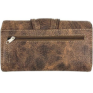 Zelris American Albino Western Floral Buckle Conceal Carry Women Tote Purse Handbag with Crossbody Wallet Set (Brown)