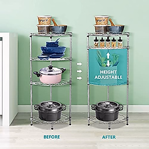 4 Tier Corner Wire Shelving Unit, Adjustable Wire Rack Shelving, Metal Wire Storage Shelves for Kitchen, Pantry, Laundry, Bathroom, Closet (11.8" D x 11.8" W x 35.4" H, Silver)