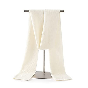 Lallier Cashmere Wool Scarf, Ultra Soft Classic Ribbed Solid Color Winter Scarf for Men and Women with Gift Box, Cream White