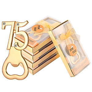 24Pcs Golden 75 Bottle Openers for 75th Birthday Party Favors Rhinestones Decorations for Wedding Anniversary Gifst Souvenrs or Keepsaks for Guests