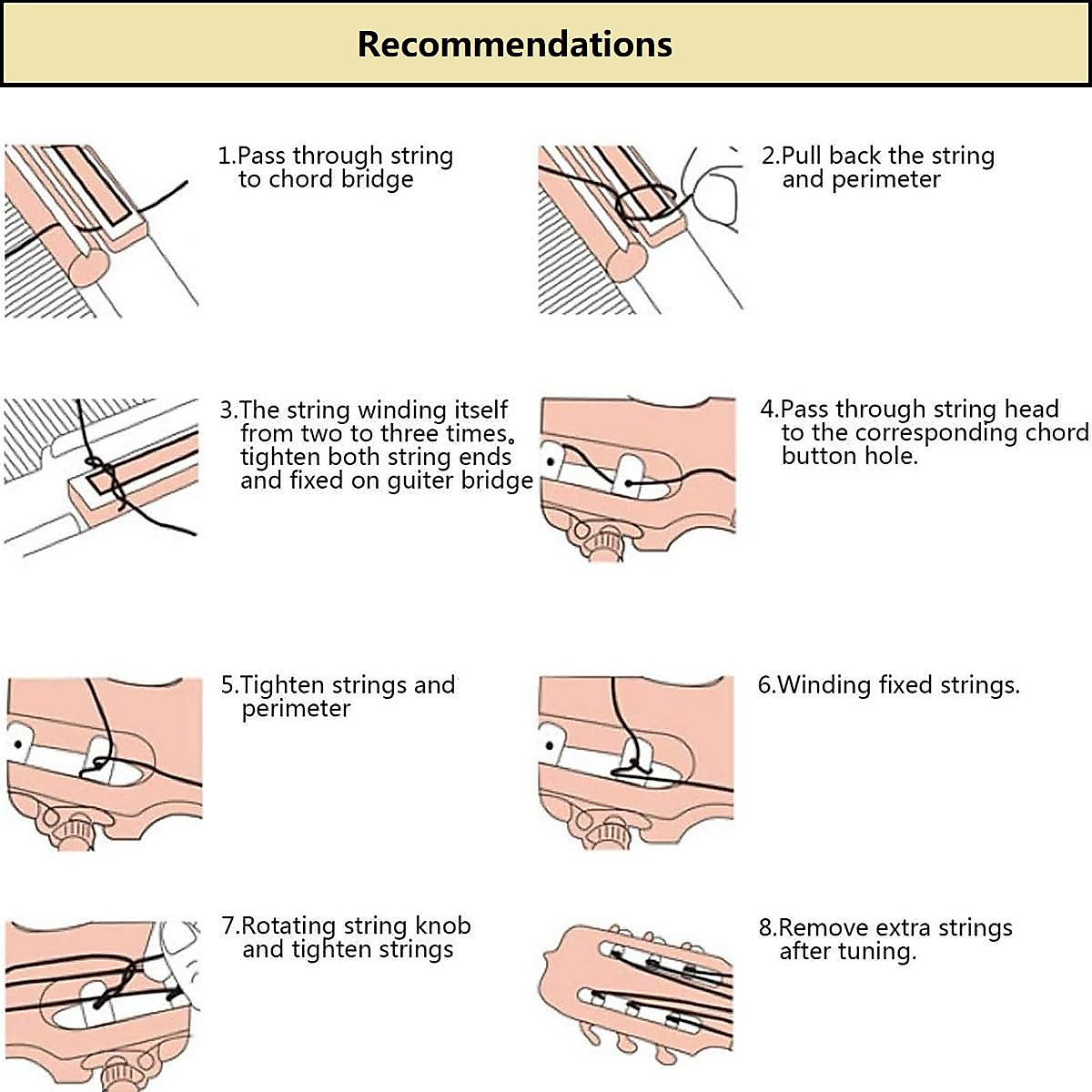TUOREN 5 Sets of 6 String Guitar Strings Replacement Nylon String for Classical Guitar (3 Clear Nylon and 3 Nylon Core Alloy Winding)