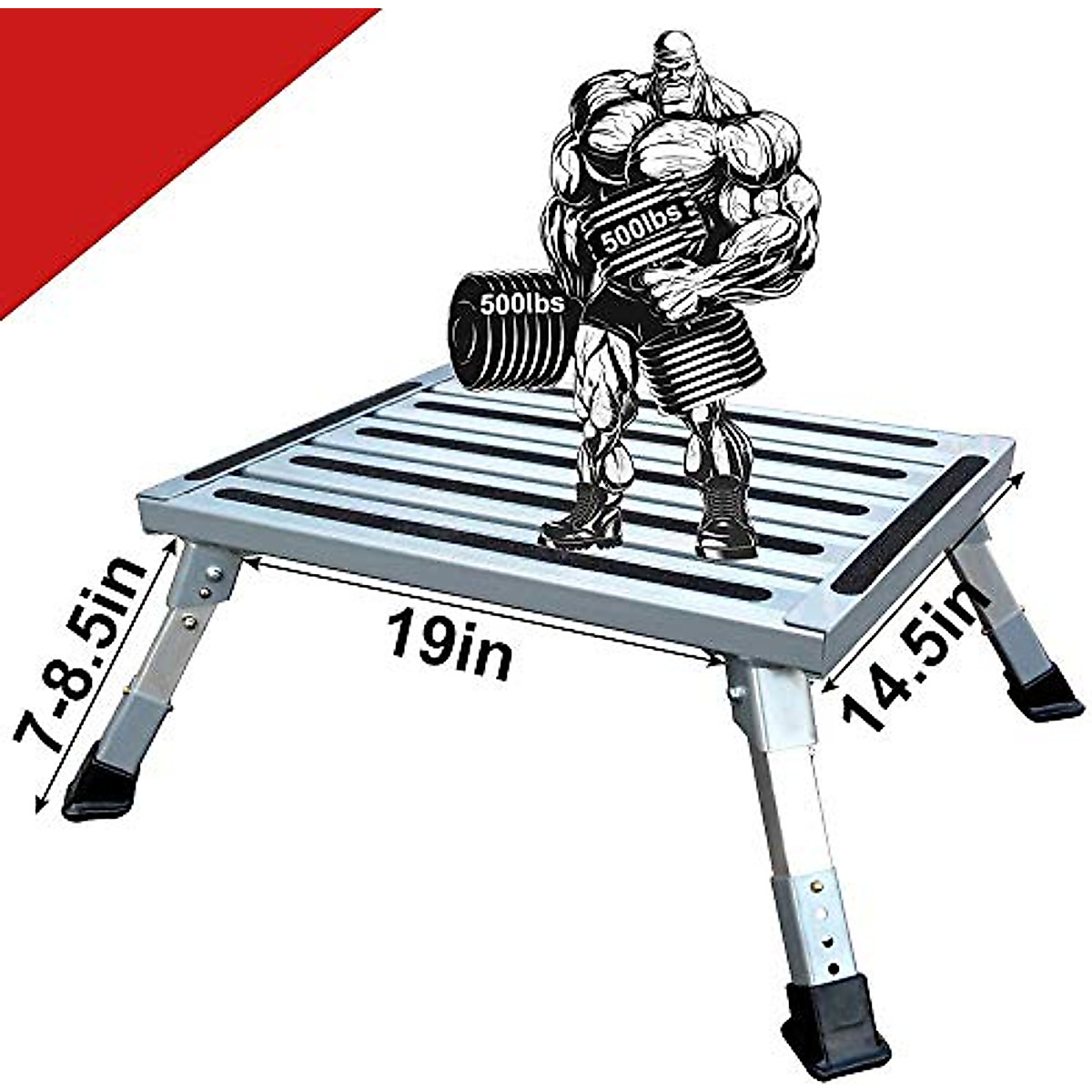 HELESIN RV-Folding-Step, 19" x 14.5" Aluminum Platform Step and Ladder Supports Up to 1,000lbs, Includes Non-Slip Rubber Feet, More Stable for Trailer, Motorhome, SUV, Camping