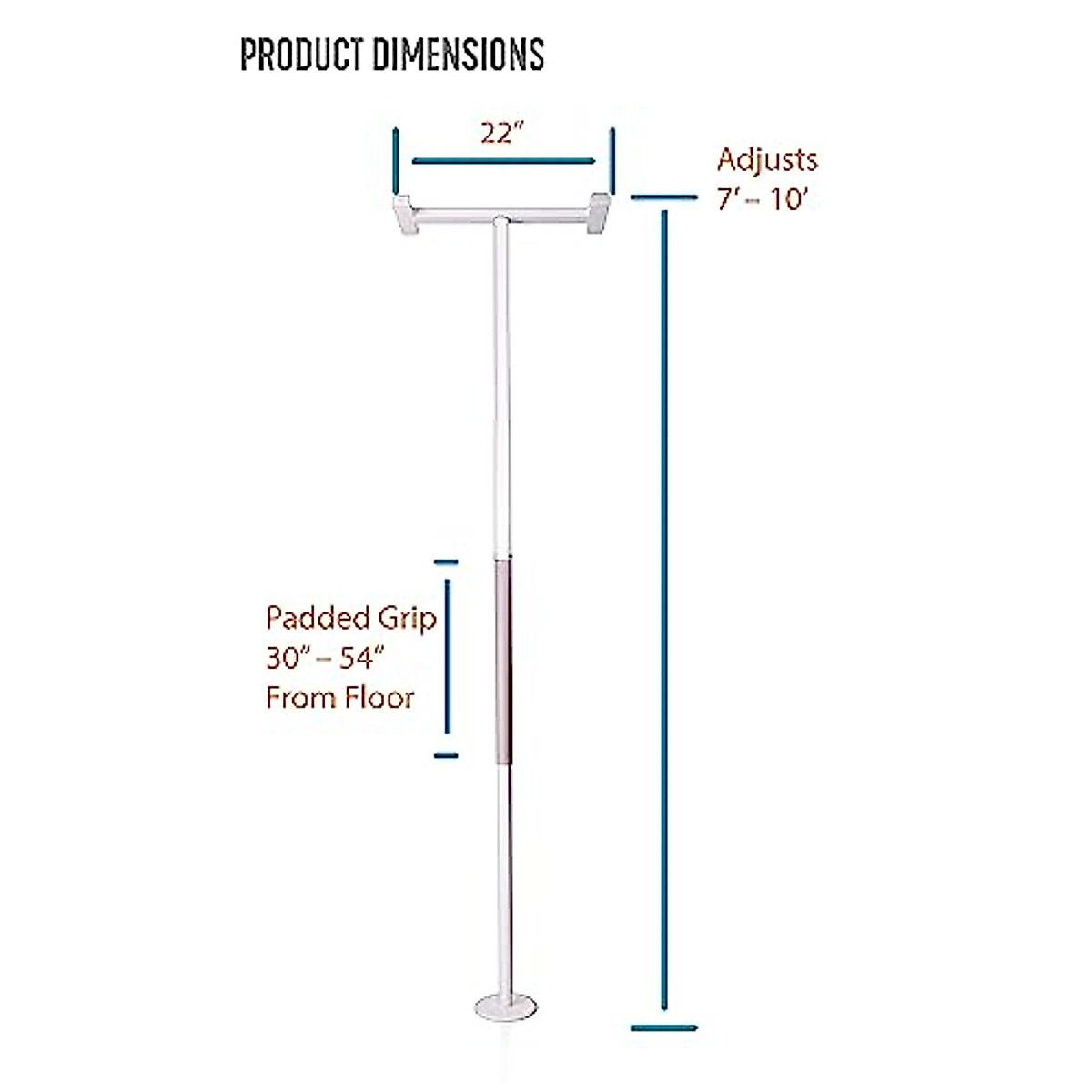 Stander Security Pole, Floor to Ceiling Transfer Pole, Elderly Grab Bar and Bathroom Rail with Padded Handle, Iceberg White