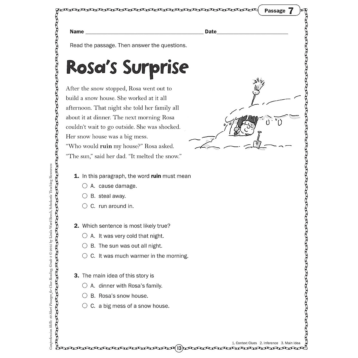Comprehension Skills: Short Passages for Close Reading: Grade 3