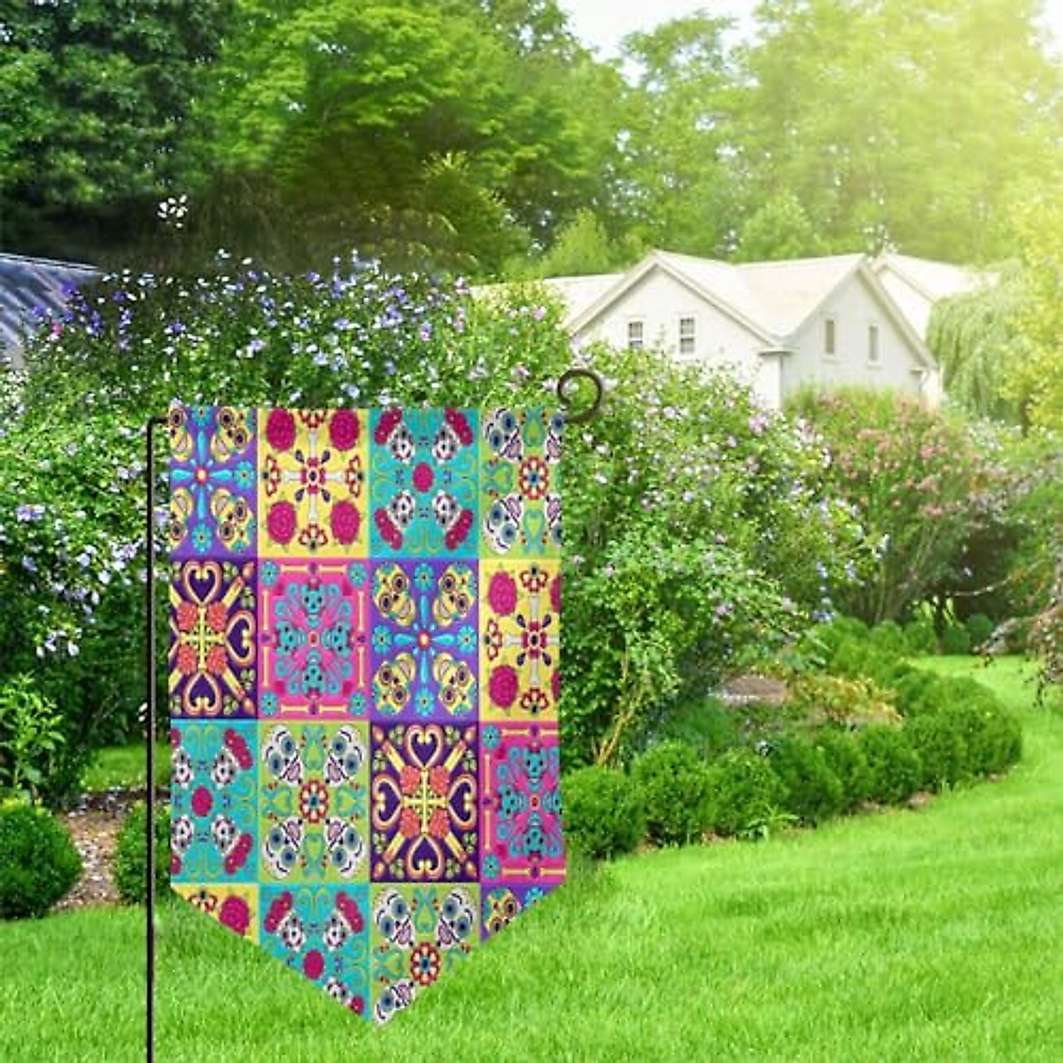 Mexican Talavera Tile Pattern Premium Garden Flags - Garden Decoration Flags/Yard Decoration Flags/Outdoor Garden Flags/Two Shapes Available
