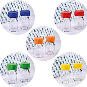 ISOLAB USA – Round Media Storage Bottle, 100ml, with COLOR CODED Screw GL 45 Cap, Borosilicate 3.3 Glass, Pack of 10