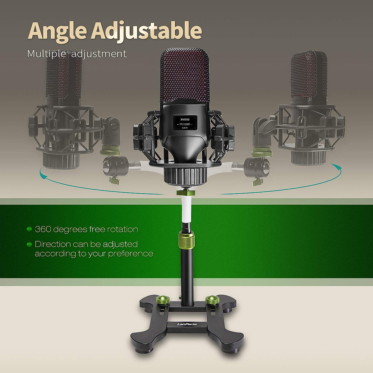 Tbrand LanParte Square Professional Condenser Microphone with Adjustable Anti-Vibration Bracket for Voice Recording Podcasting YouTube Karaoke Gaming Instruments Live Stream